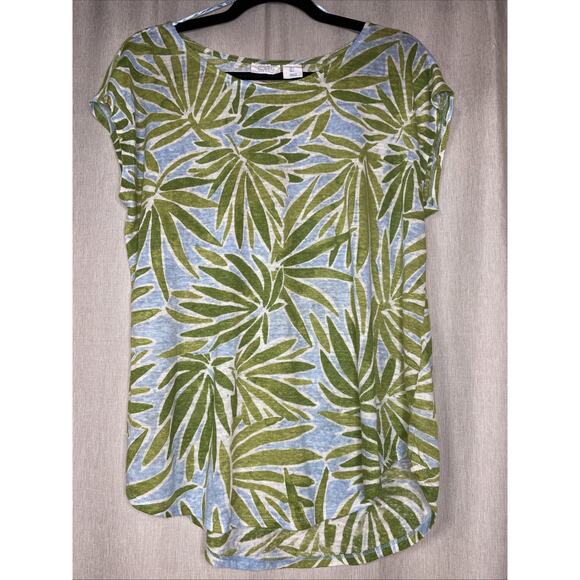 Sigrid Olsen | Tops | Sigrid Olsen Blouse Linen Green Blue Tropical ...